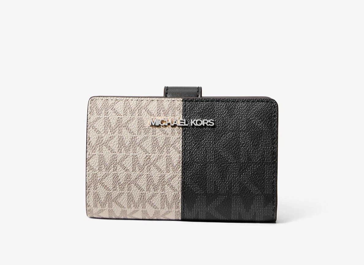 Michael Kors Jet Set Medium Two-Tone Logo MK Wallet Back Multi Silver ...