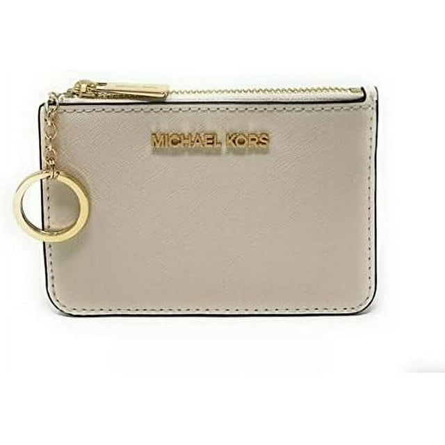 Michael Kors Jet Set Small Leather Top Zip Coin Pouch ID Wallet Light Creme - Walmart.com