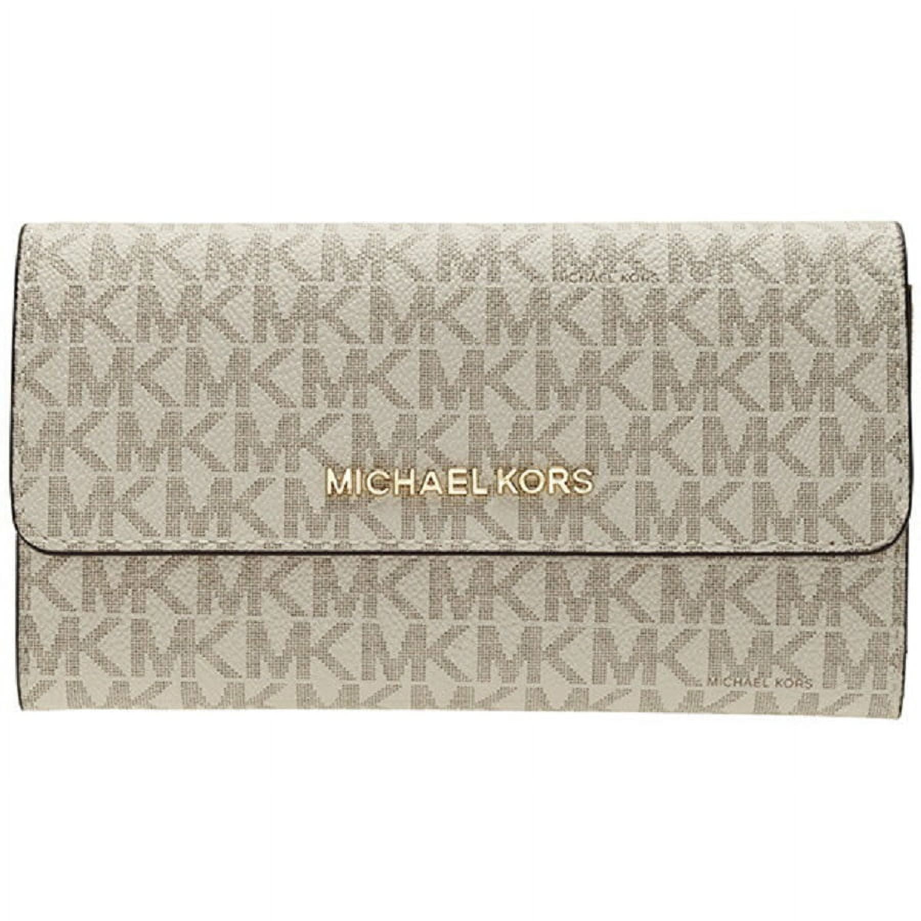 Michael Kors Vanilla Jet Set Travel Large Trifold Wallet with Signature ...