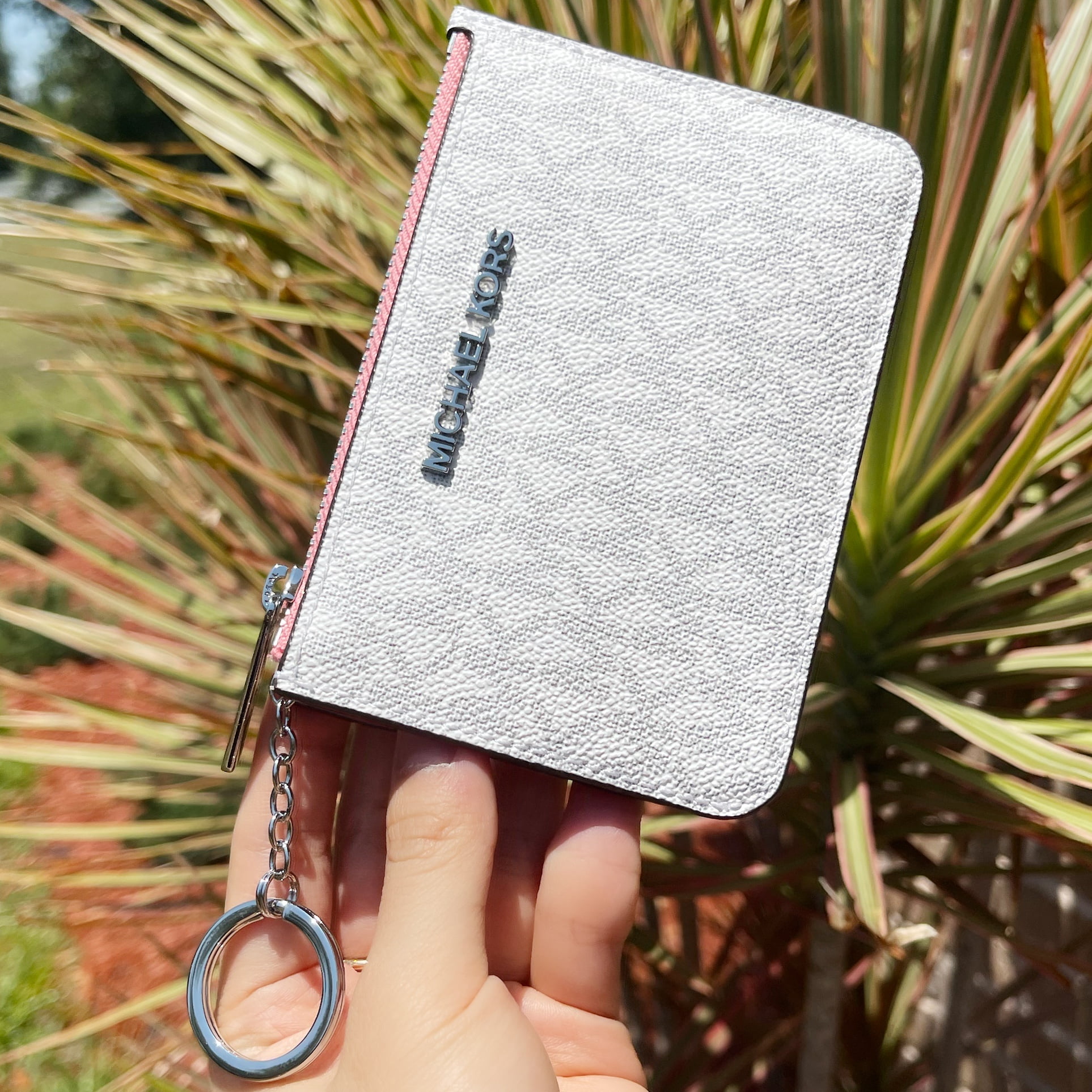 Michael Kors Key Ring Zip Coin Pouch Card Holder Wallet White Mk ...