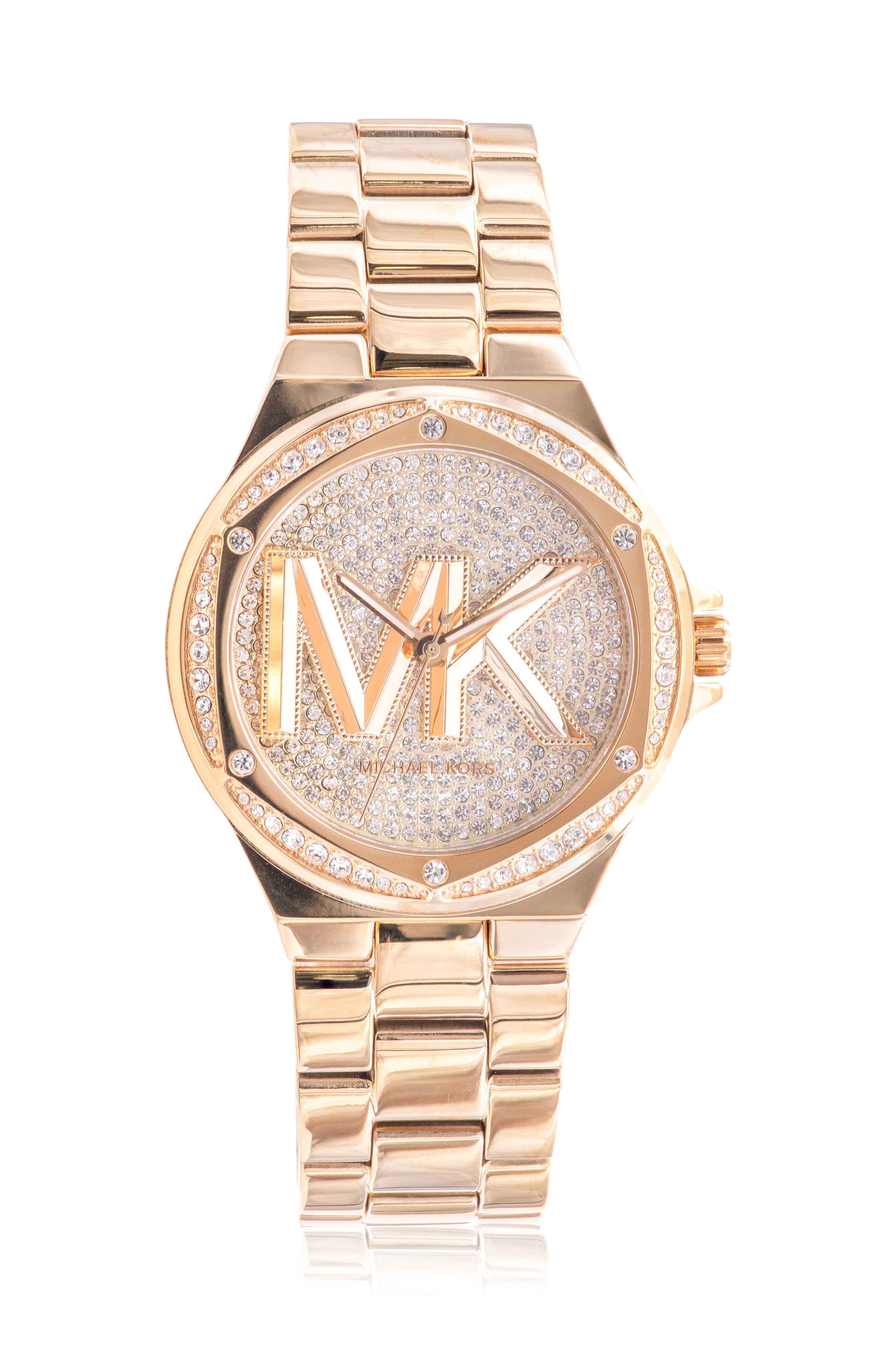 Michael Kors Lennox Ladies Wrist Watch, Gold Dial, Pave Quartz Crystal ...