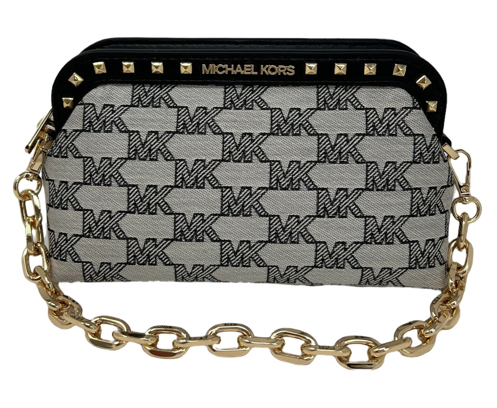 Michael Kors Livia Small Cloud Clutch MK Signature Crossbody Bag (Black ...