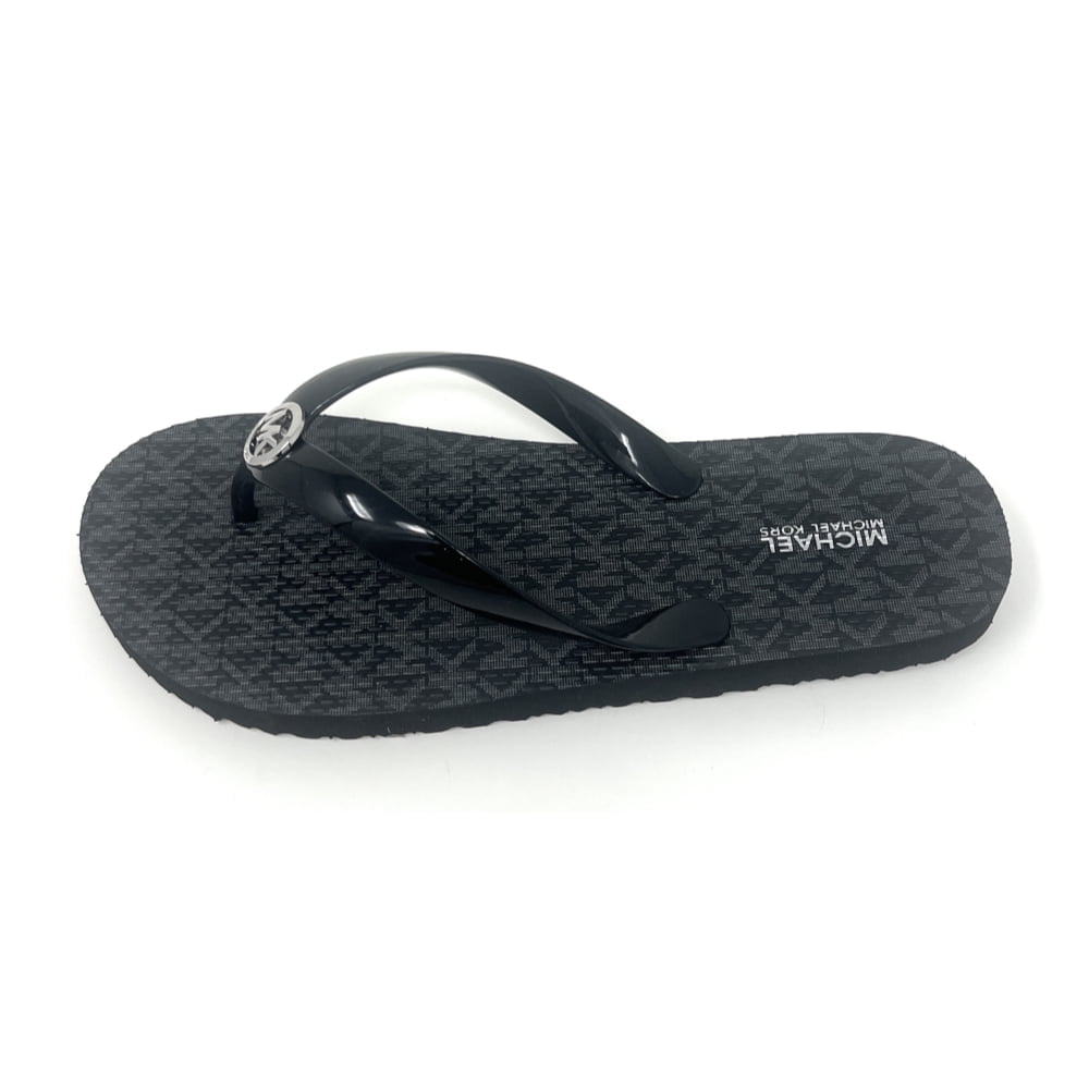 Michael Kors MK Logo PVC Mini Jet Set Print Women's Flip Flop, Black ...