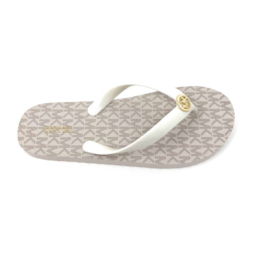 Michael Kors MK Logo PVC Mini Jet Set Print Women's Flip Flop, Vanilla ...