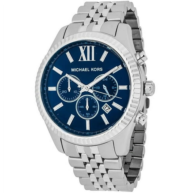 Michael Kors Lexington Men's Watch, Silver-Tone Stainless Steel, Navy ...
