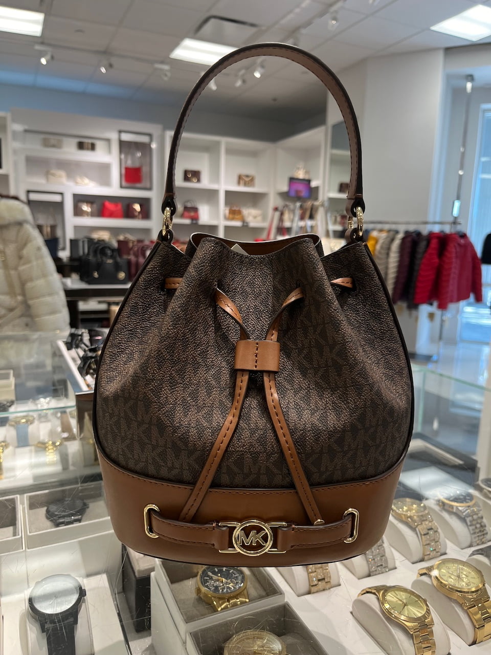 Michael Kors Medium Brown Reed Belted Bucket Messenger Bag - Walmart.com