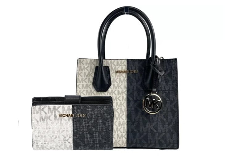 Michael Kors Medium Two-Tone Logo Crossbody and Bifold Wallet Set Black ...