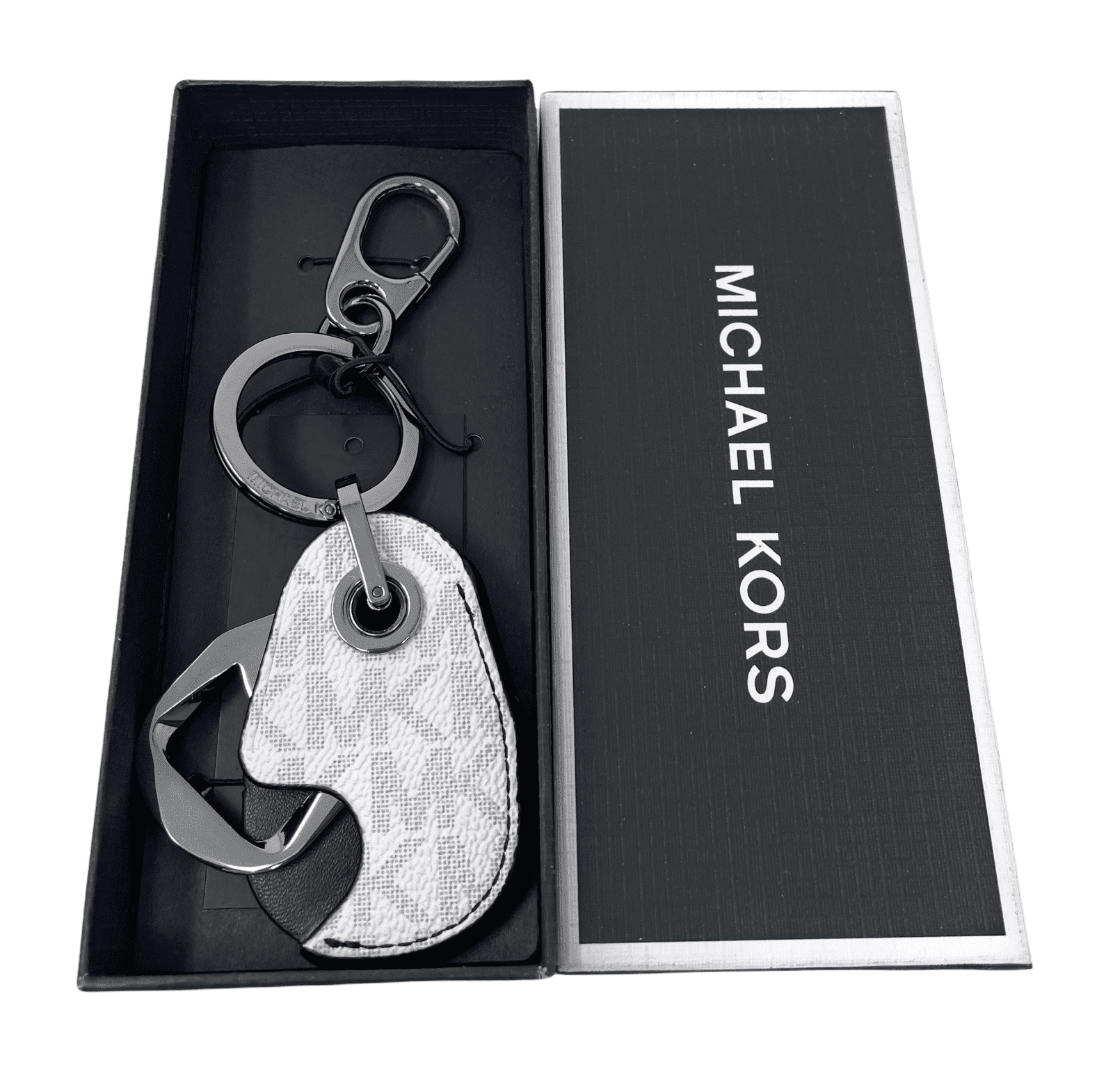 Michael Kors Men's Harrison Leather Bottle Opener Key Fob Gift Box Set $68 (Bright White ...