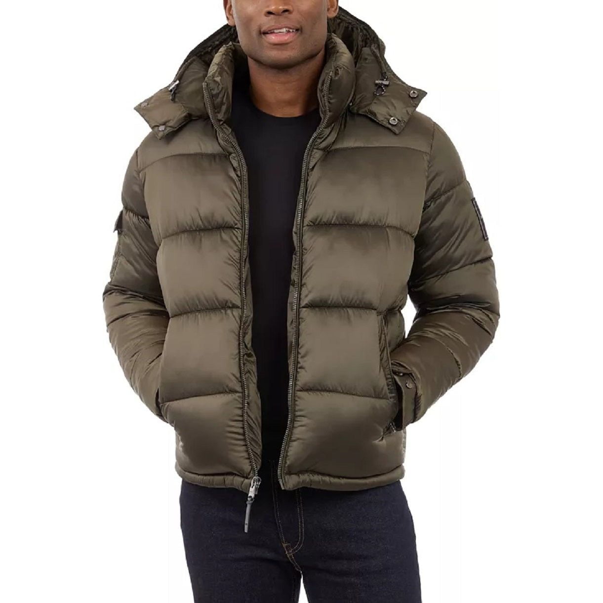 Michael Kors Men's Heavyweight Metallic Finish Winter Jacket (Olive, M ...