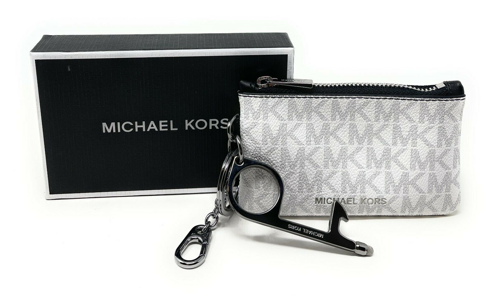 Michael Kors Men’s Logo Pouch and No Touch Keychain Box Set $128 (Bright White Signature ...