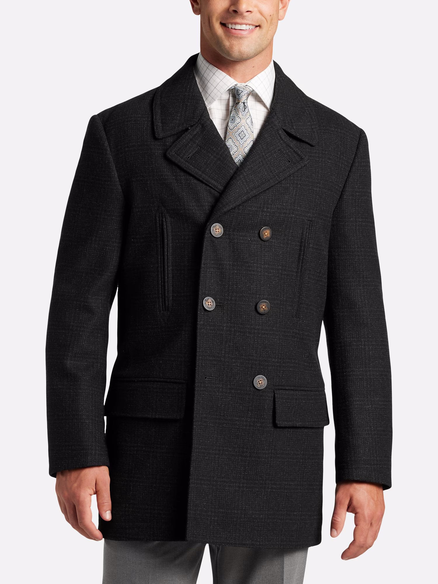 Michael Kors Mens Classic Fit Glen Plaid Wool Blend Peacoat - Walmart.com