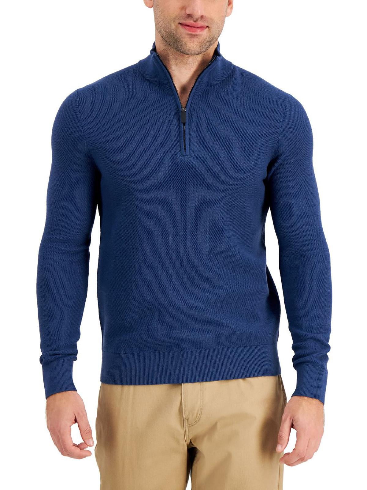Michael Kors Mens Layering Collared 3/4 Zip Pullover Sweater, Blue, X ...