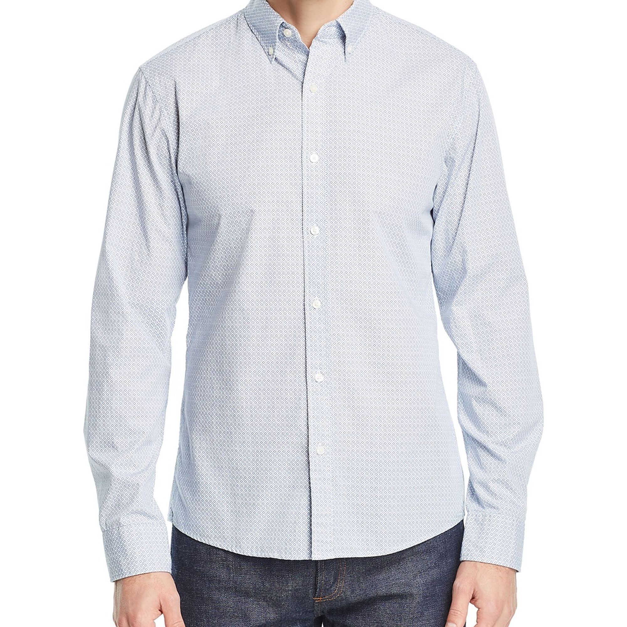 Michael Kors Mens Melton Micro Tile-Print Button Up Shirt, Blue, X ...
