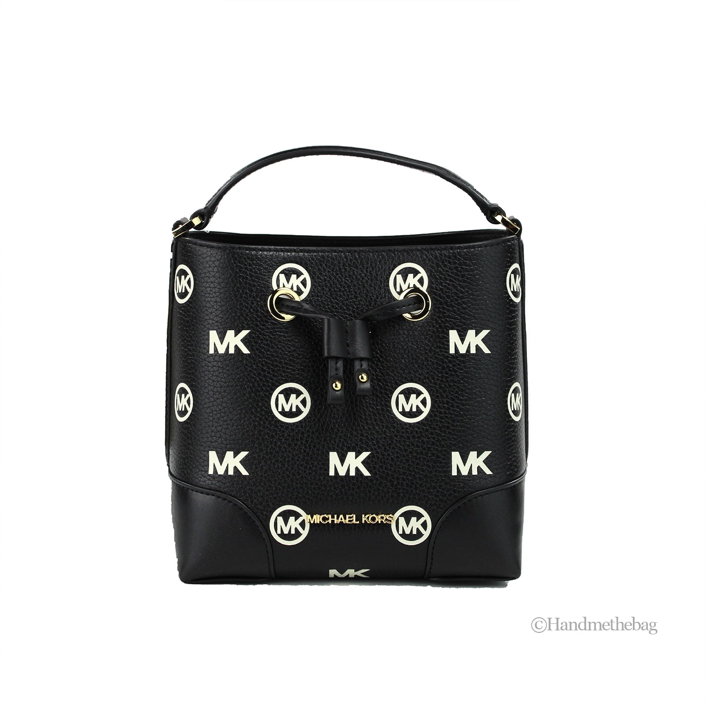 Michael Kors Mercer Small Black Embossed Drawstring Bucket Messenger ...
