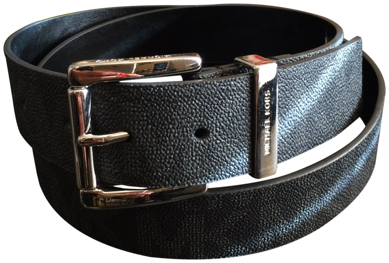 Michael Kors Mk Signature Monogram Logo Black Belt Silver Buckle Size ...