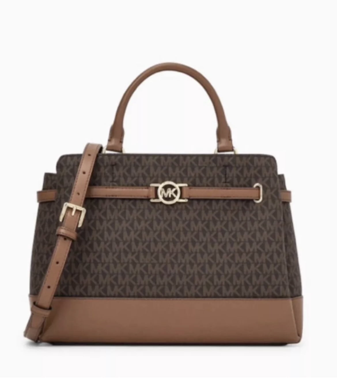 Michael Kors Reed Large Brown Satchel Shoulder Handbag Belted Purse ...