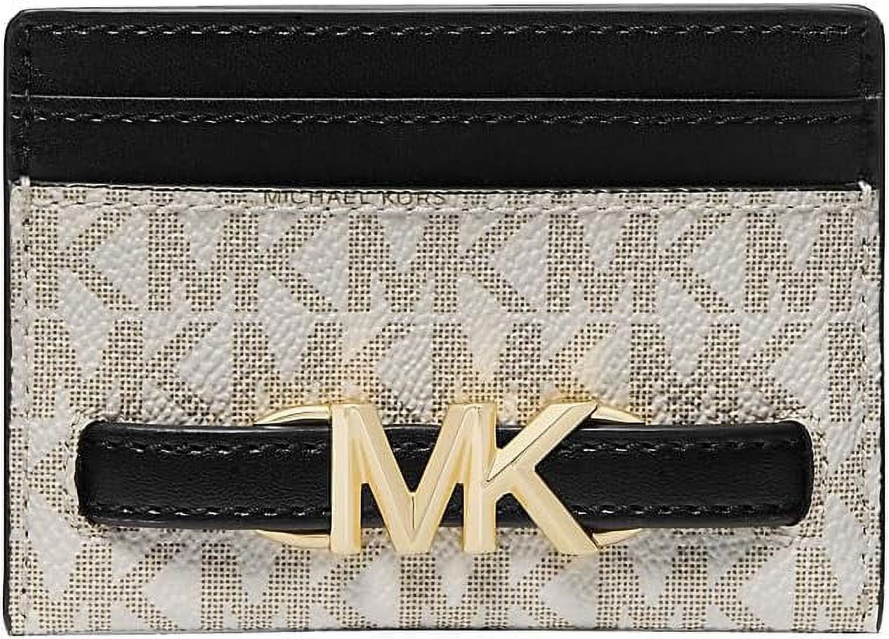 Michael Kors Reed Large Card Holder, Leather, Vanilla Black, Logo Style ...