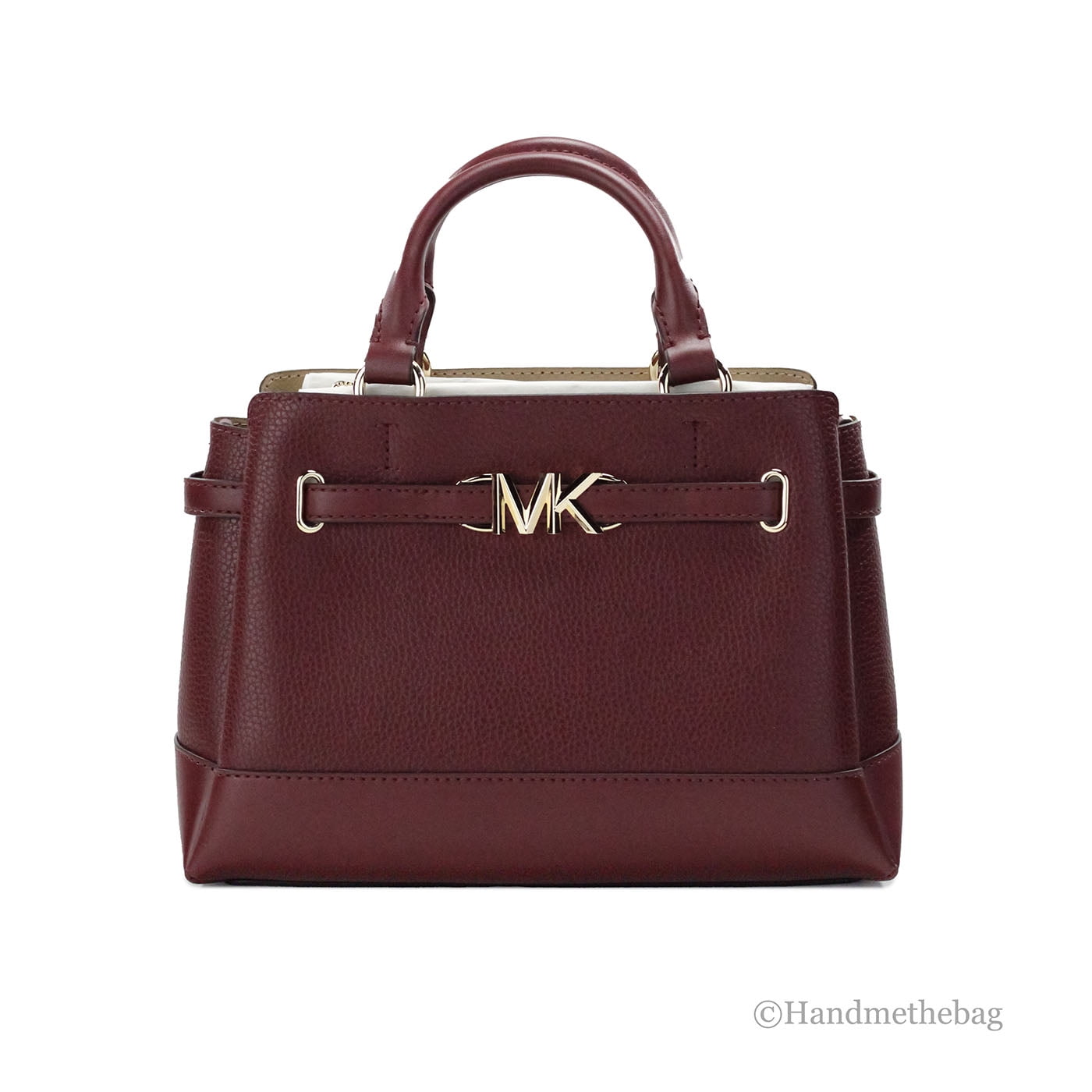 Michael Kors Reed Small Dark Cherry Leather Center Zip Belted Satchel ...