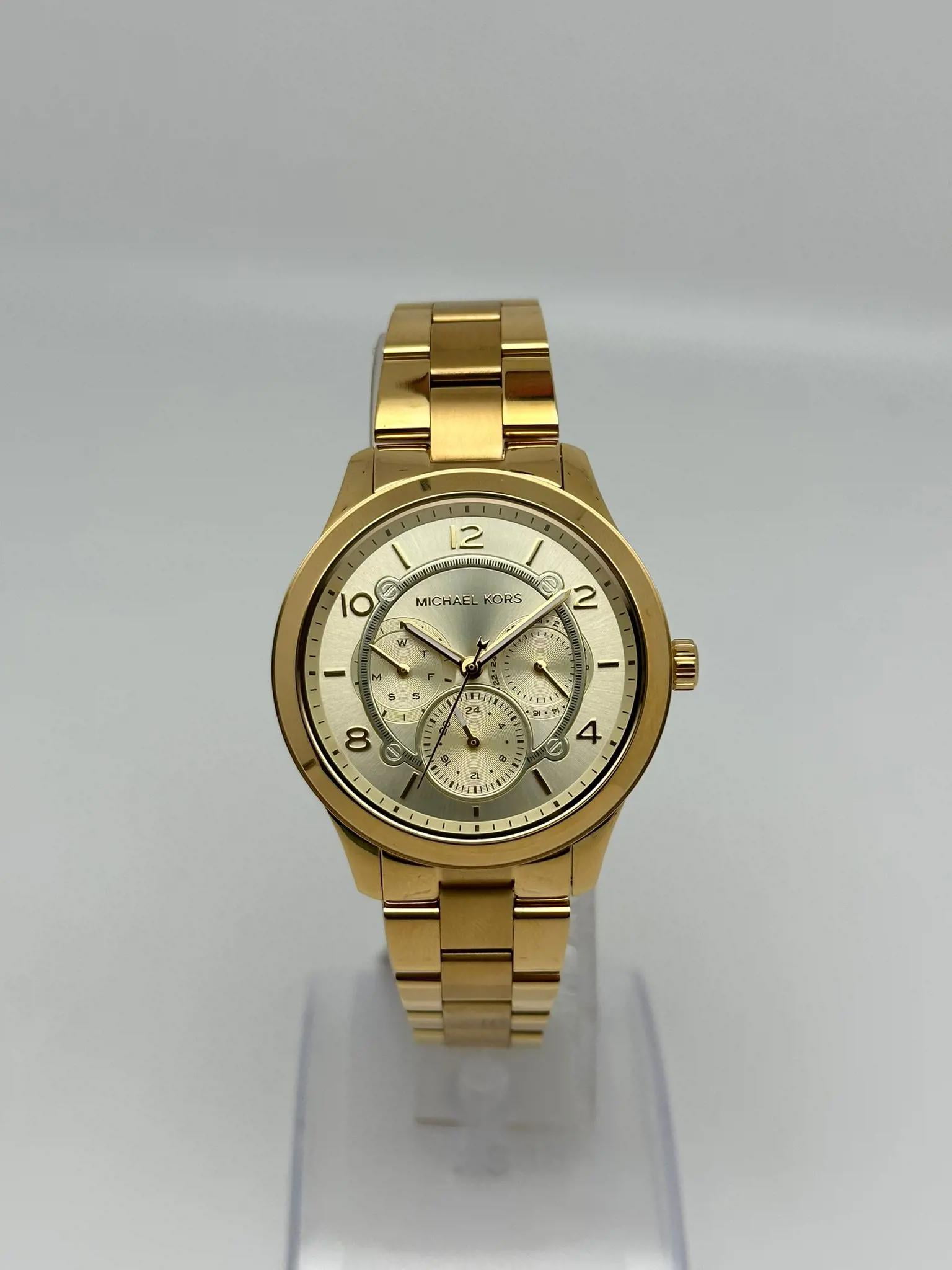 Michael Kors Runway 38mm Yellow PVD Steel Champagne Quartz Ladies Watch ...