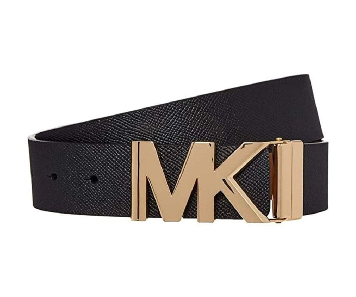 Michael Kors Saffiano Leather Reversible MK Logo Plaque Buckle Belt ...