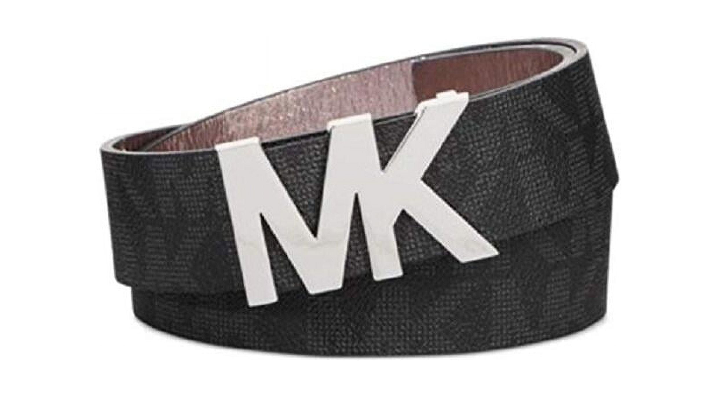 Michael Kors Signature Logo Belt with MK Logo Plaque, Black, Small ...