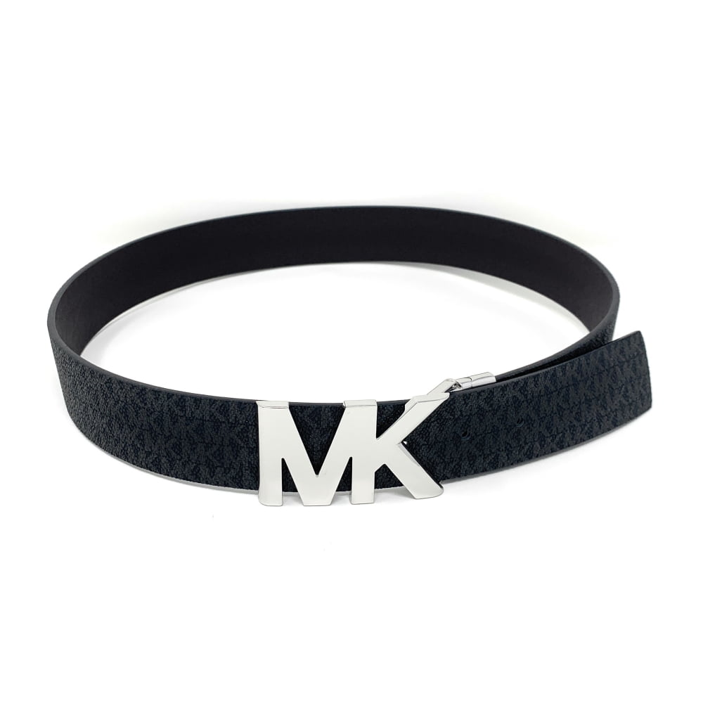 Michael Kors Signature Logo Belt with Reversible MK Logo Plaque, Black ...