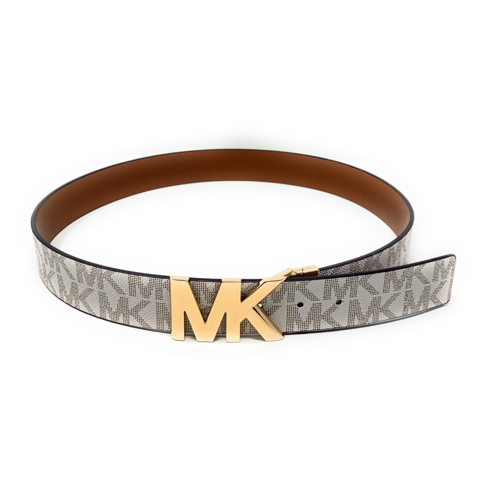 Michael Kors Signature Logo Belt with Reversible MK Logo Plaque (Large ...