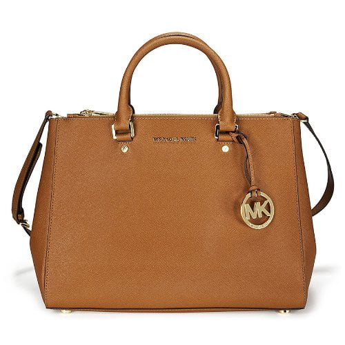 Michael Kors Sutton Leather Medium Satchel Handbag - Brown - Walmart.com