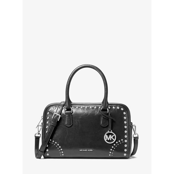 Michael Kors Thompson Medium Distressed Studded Satchel - Black ...