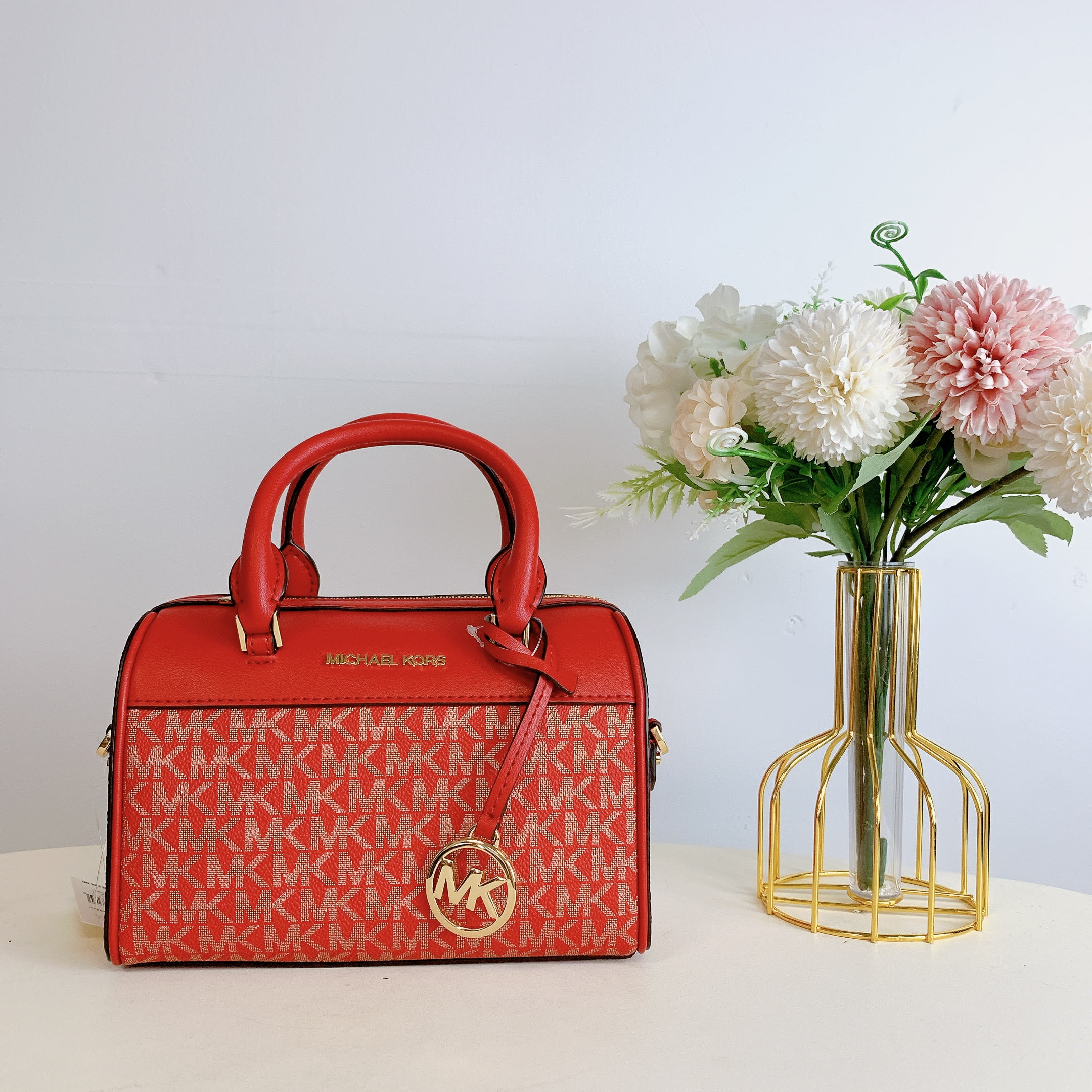 Michael Kors Travel XS Bright Red PVC Duffle Crossbody Bag - Walmart.com