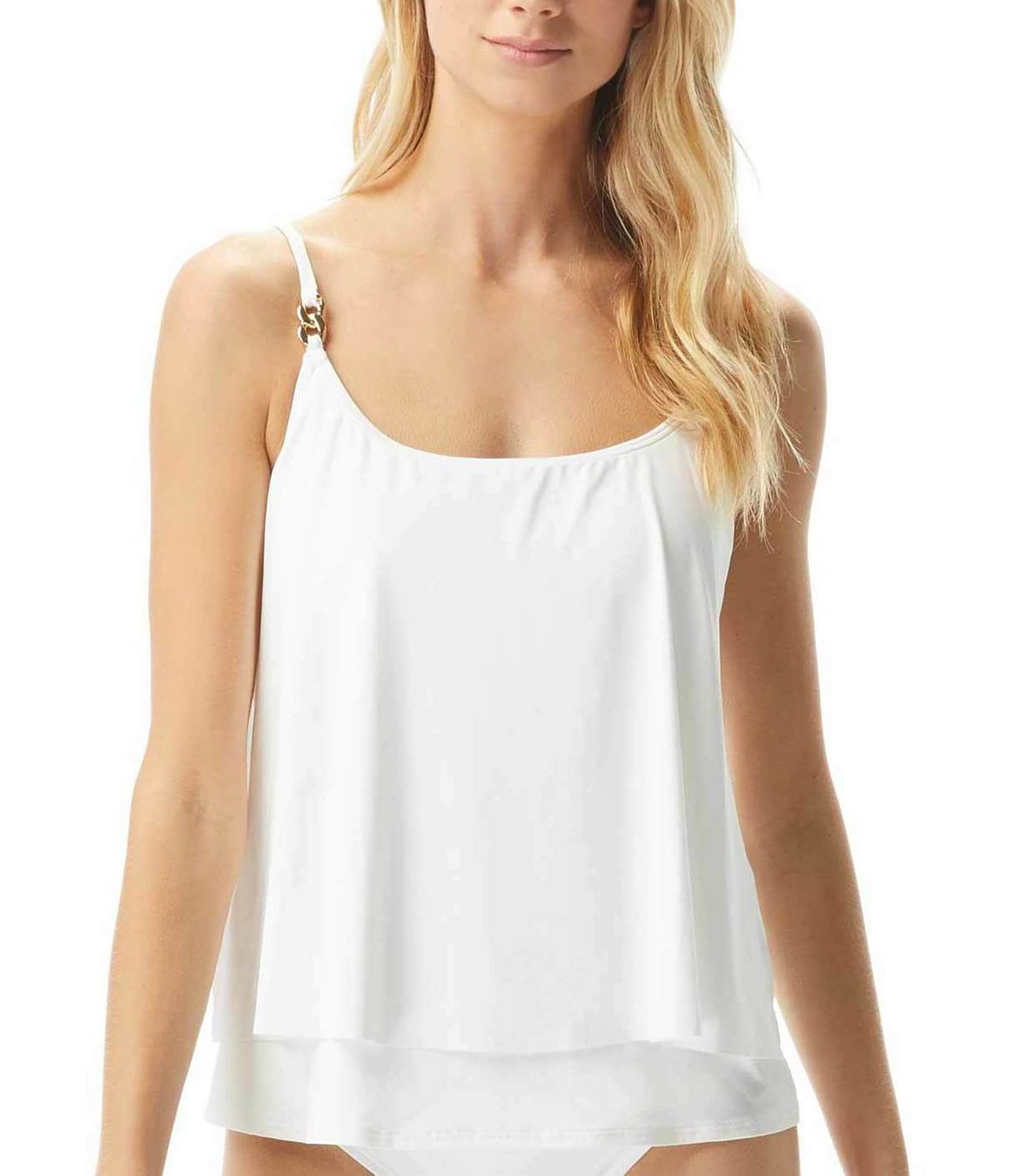 Michael Kors WHITE Iconic Solids Double Layer Tankini Top, US Small ...