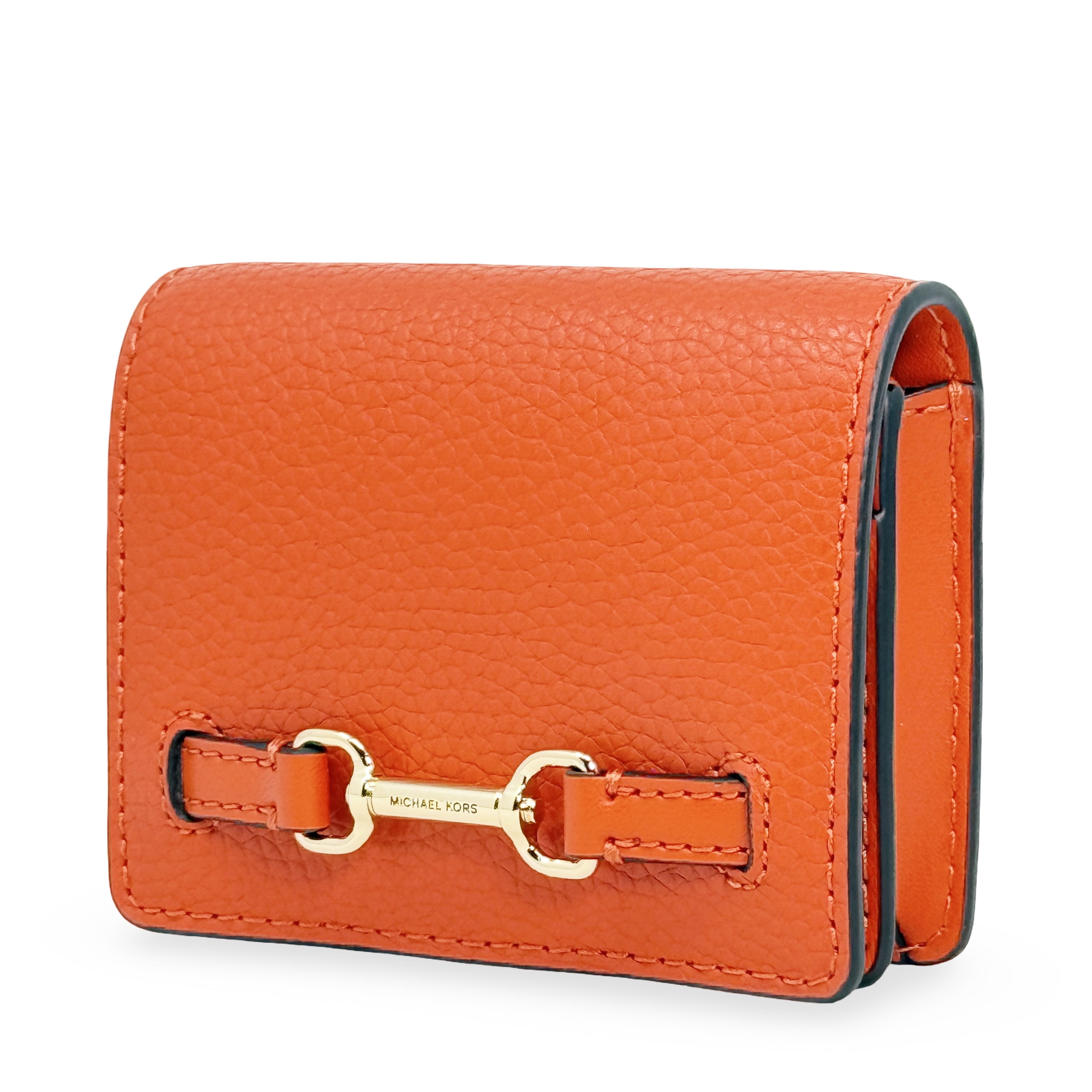 Michael Kors Women's Carson Small Pebbled Leather Card Case Wallet (Red ...