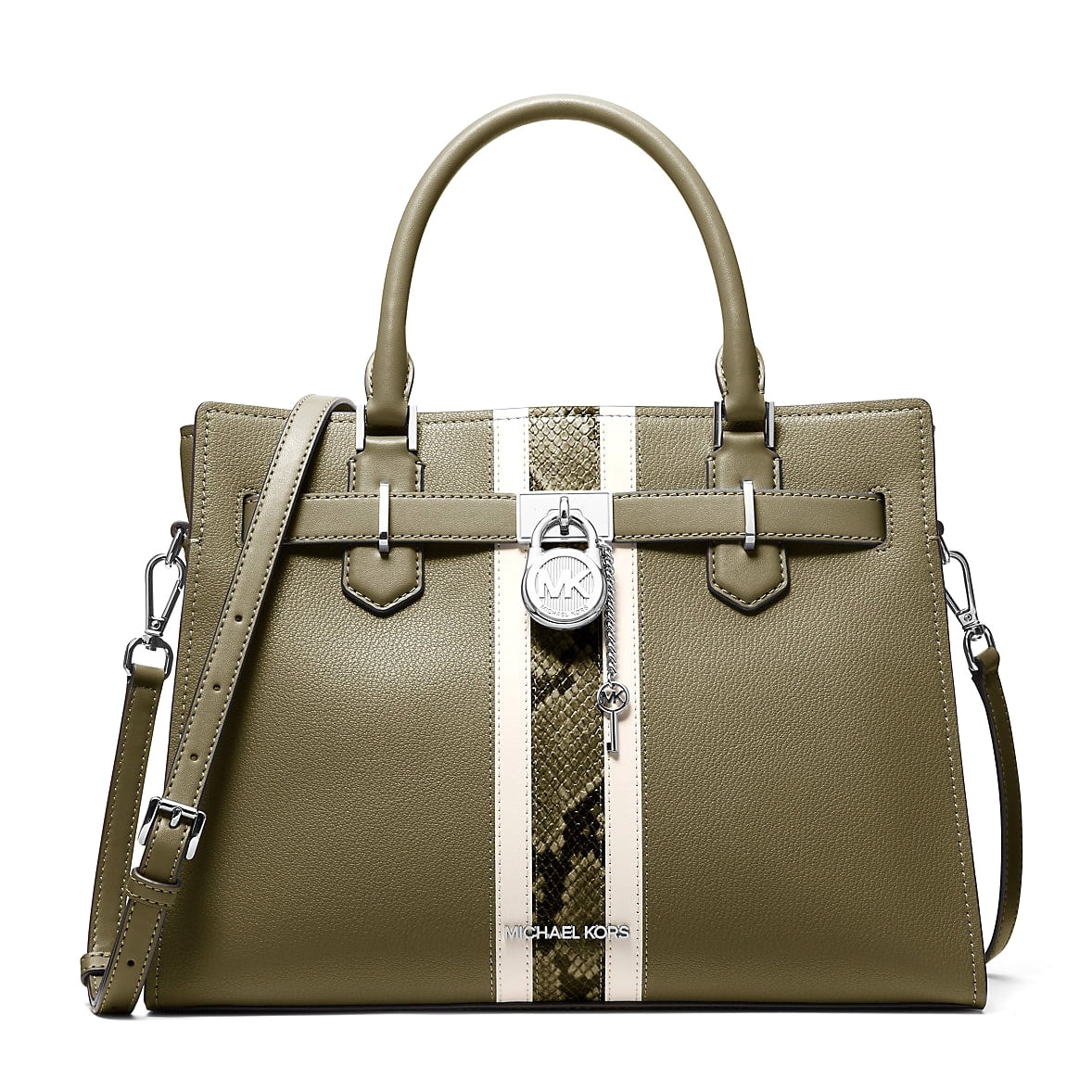 Michael Kors Women's Hamilton Medium Top Zip Leather Satchel (Olive ...