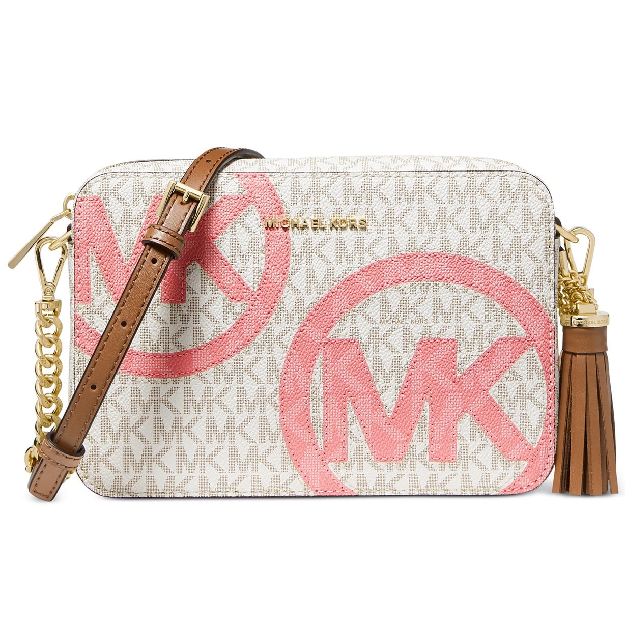 Michael Kors Women's Jet Set Logo Pvc Medium Camera Crossbody Bag (Tea ...