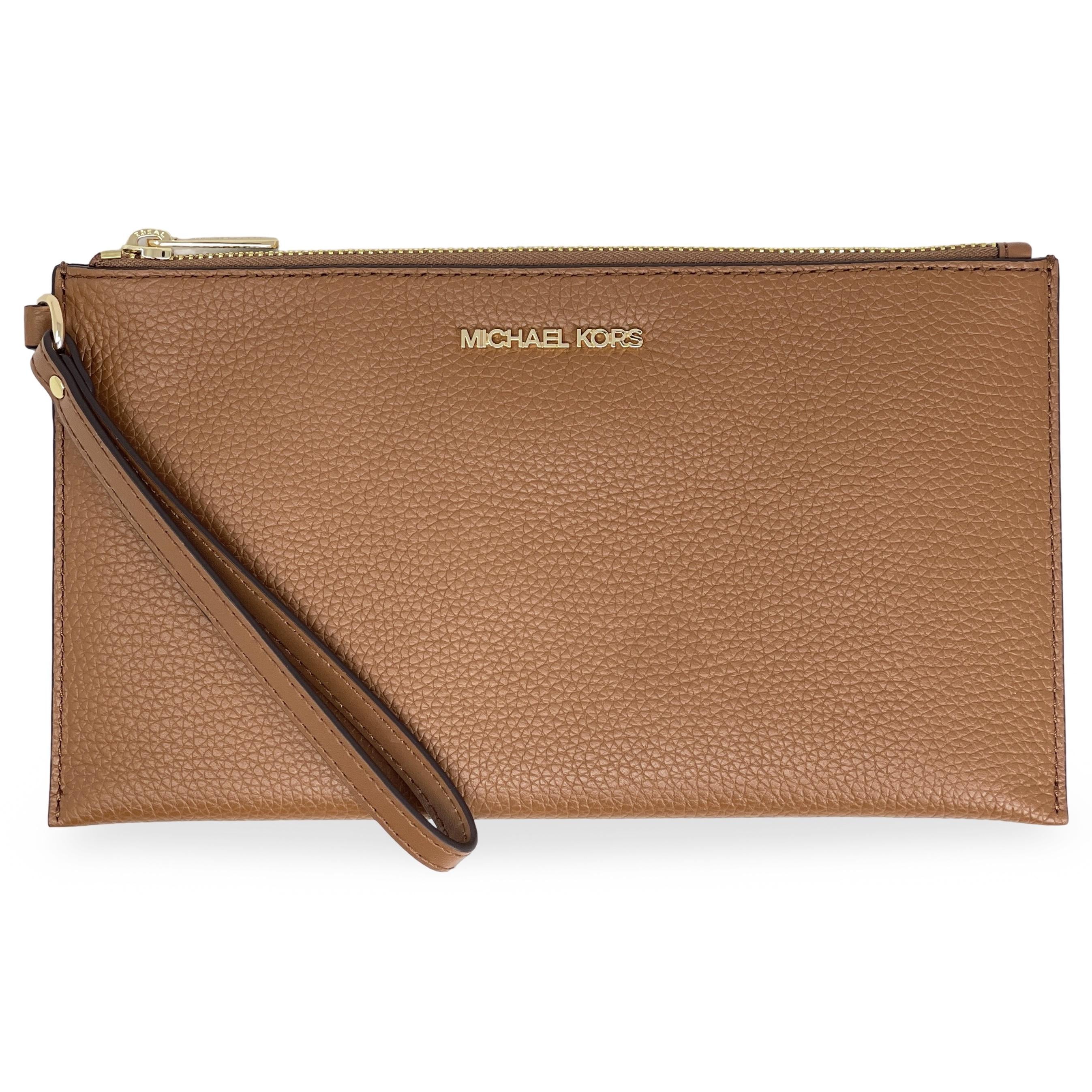 Michael Kors Women's Jet Set Travel Large Top Zip Pebbled Leather Wristlet Pouch (Luggage ...