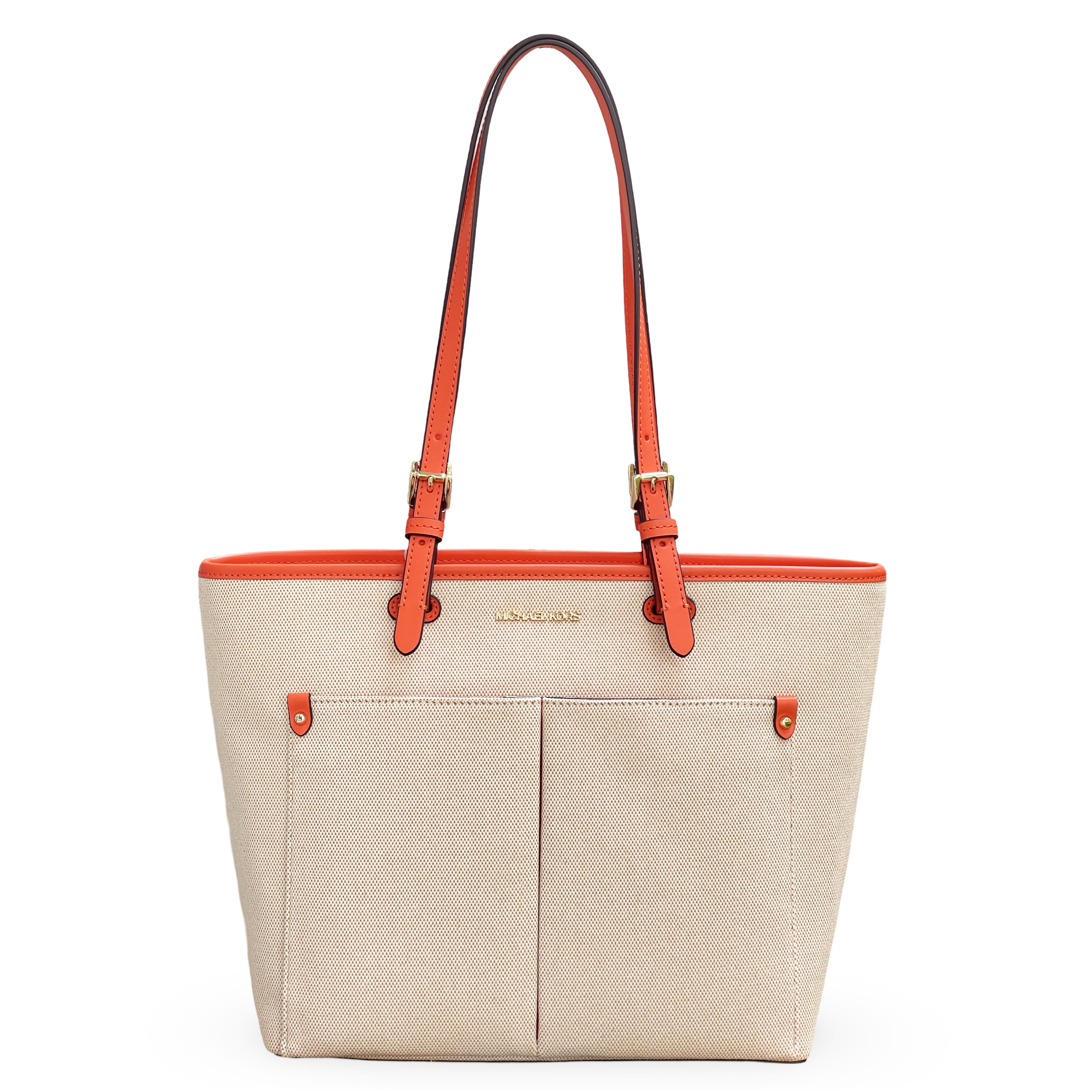 Michael Kors Women's Jet Set Travel Medium Top Zip Double Pocket Canvas ...