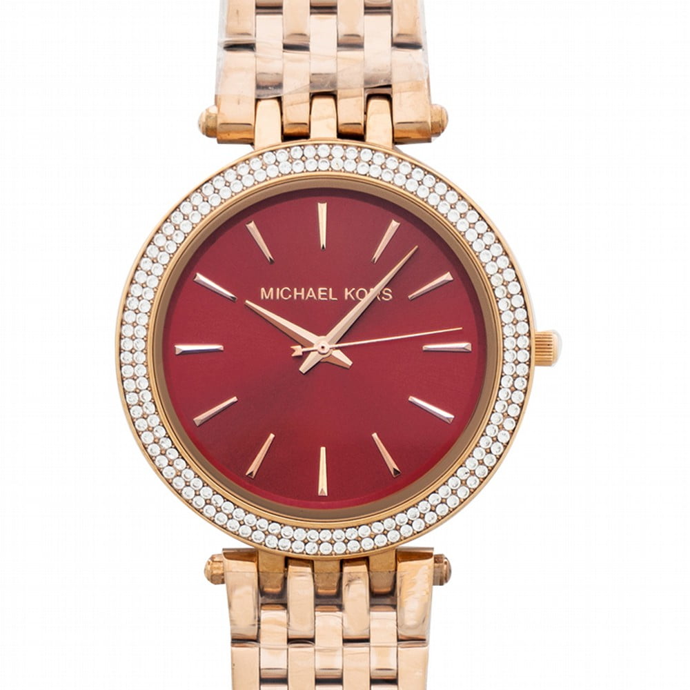 Michael Kors Women's MK3378 Darci Crystal Bezel Dark Red Dial Rose Gold ...