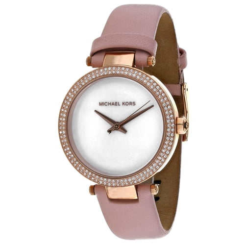 Michael Kors Women's Mini Parker Pearlized Pink Leather Watch MK2590 ...