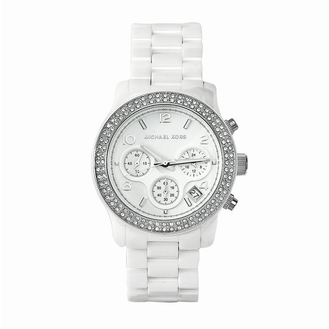 Michael Kors Women's Quartz Chronograph Crystal White Ceramic Bracelet ...