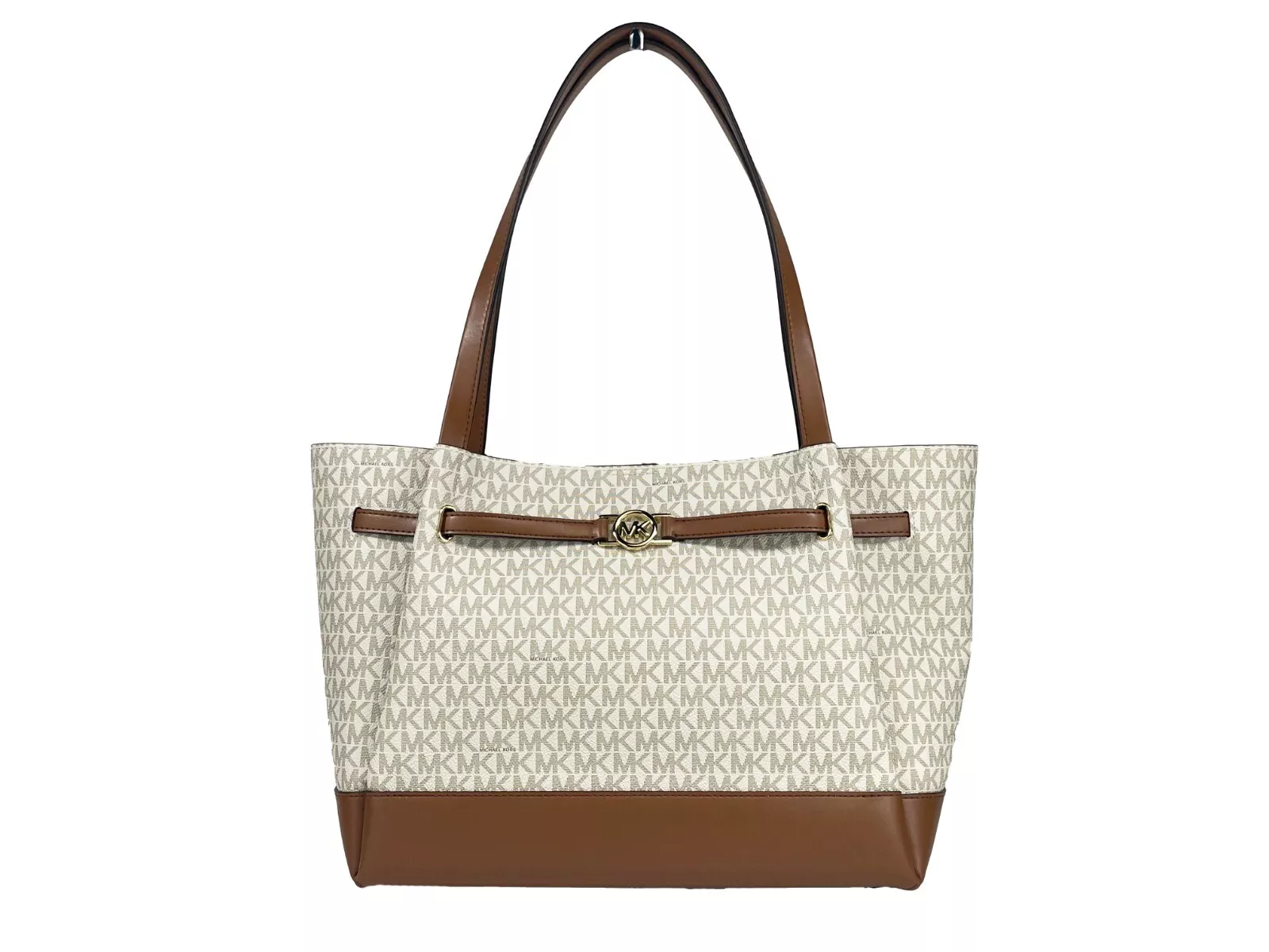 Michael Kors Women's Reed Large Logo Snap Shoulder Tote Bag (Vanilla ...