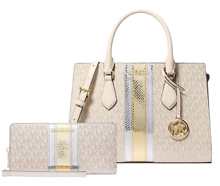 Michael Kors Women's Sheila Medium Signature Logo Satchel With Large Continental Wallet ...