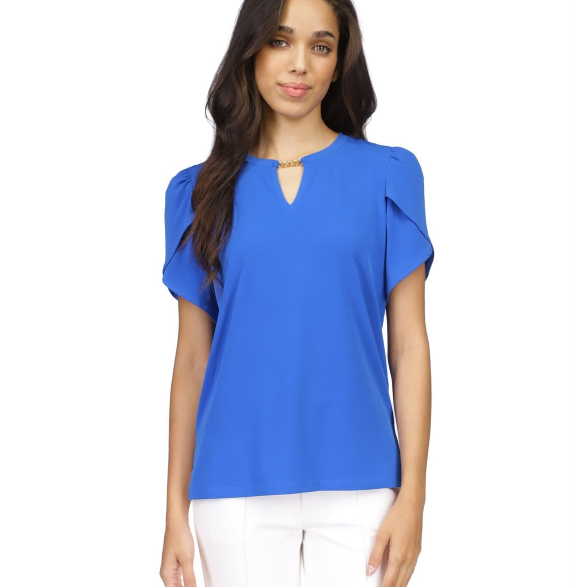 Michael Kors Womens Chain Solid Peasant Blouse, Blue, Petite, P/PS ...