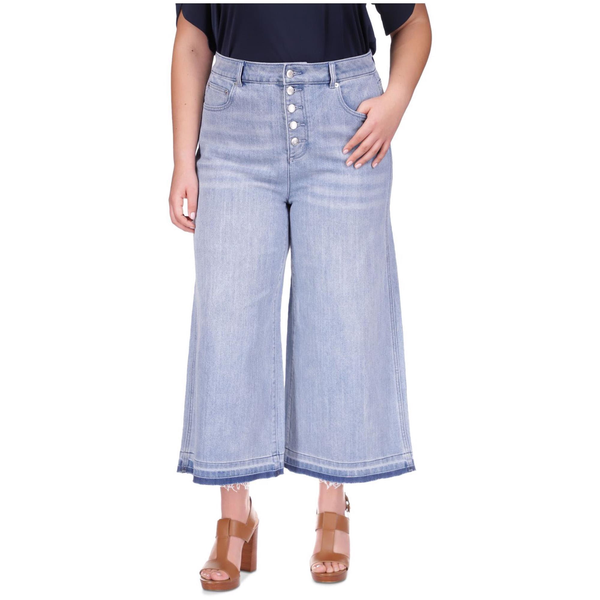 Michael Kors Womens Frayed Hem Cropped Flared Jeans, Blue, Plus Size ...