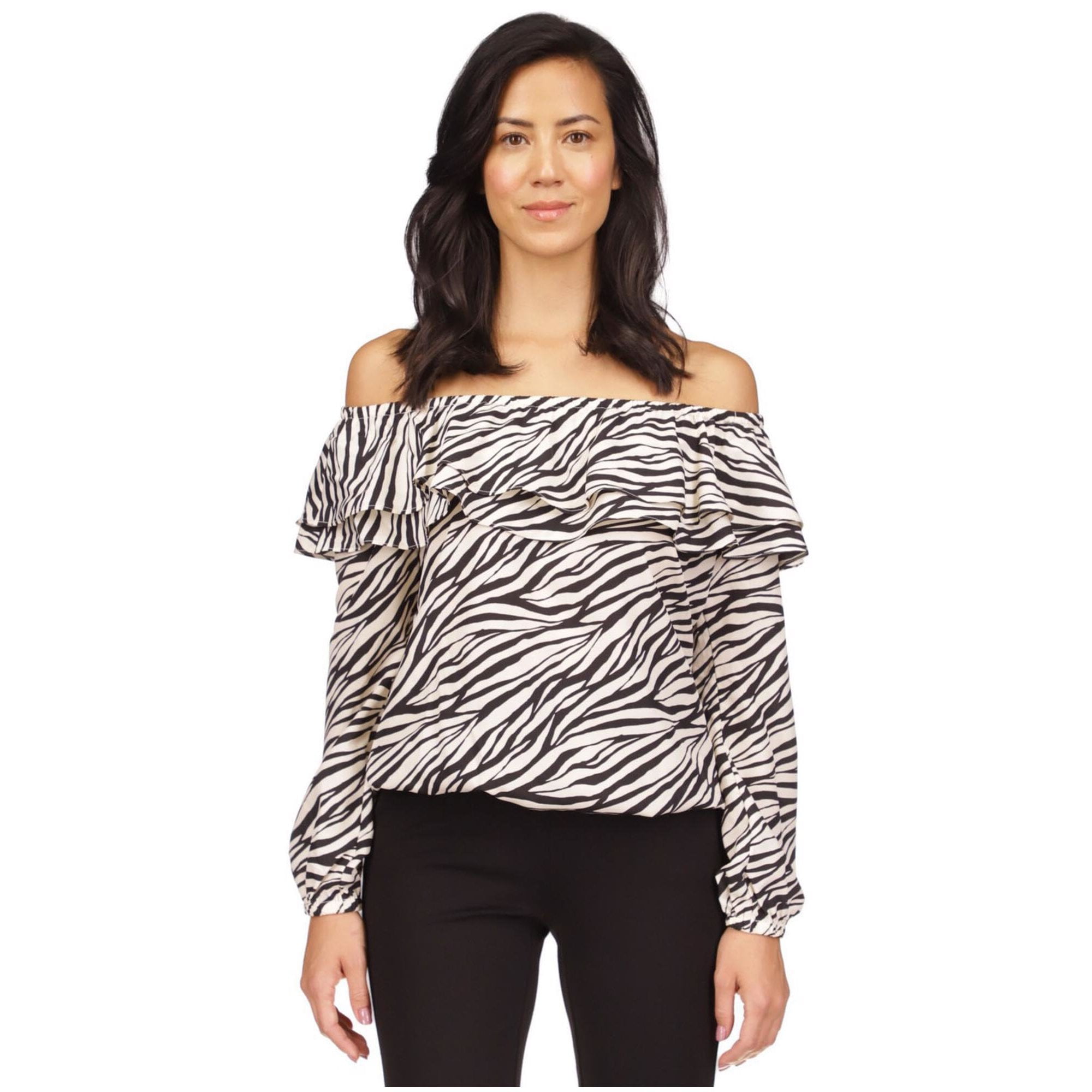 Michael Kors Womens Printed Animal Ruffled Overlay Off the Shoulder ...