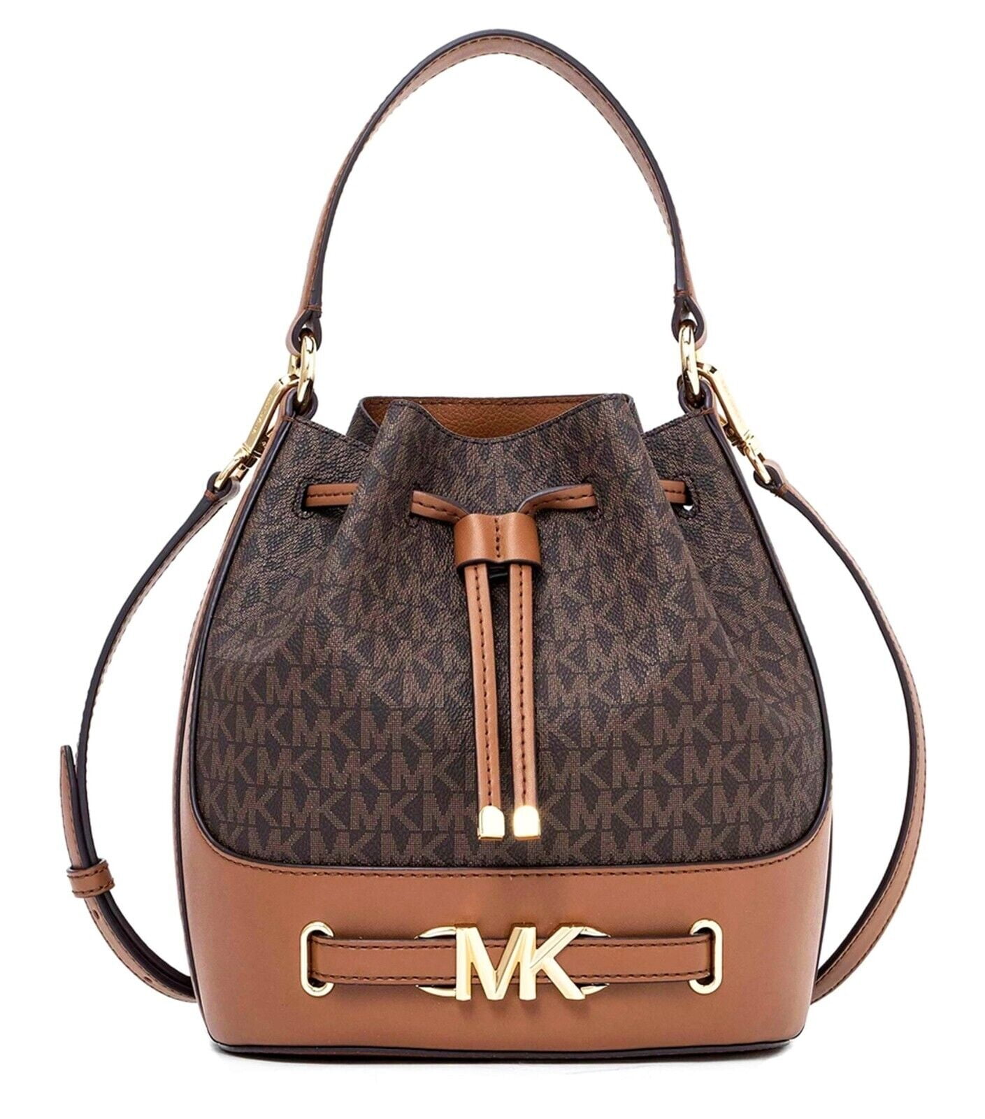 Michael Kors Bucket Crossbody Bag, Brown MK Signature Medium Belt Reed ...