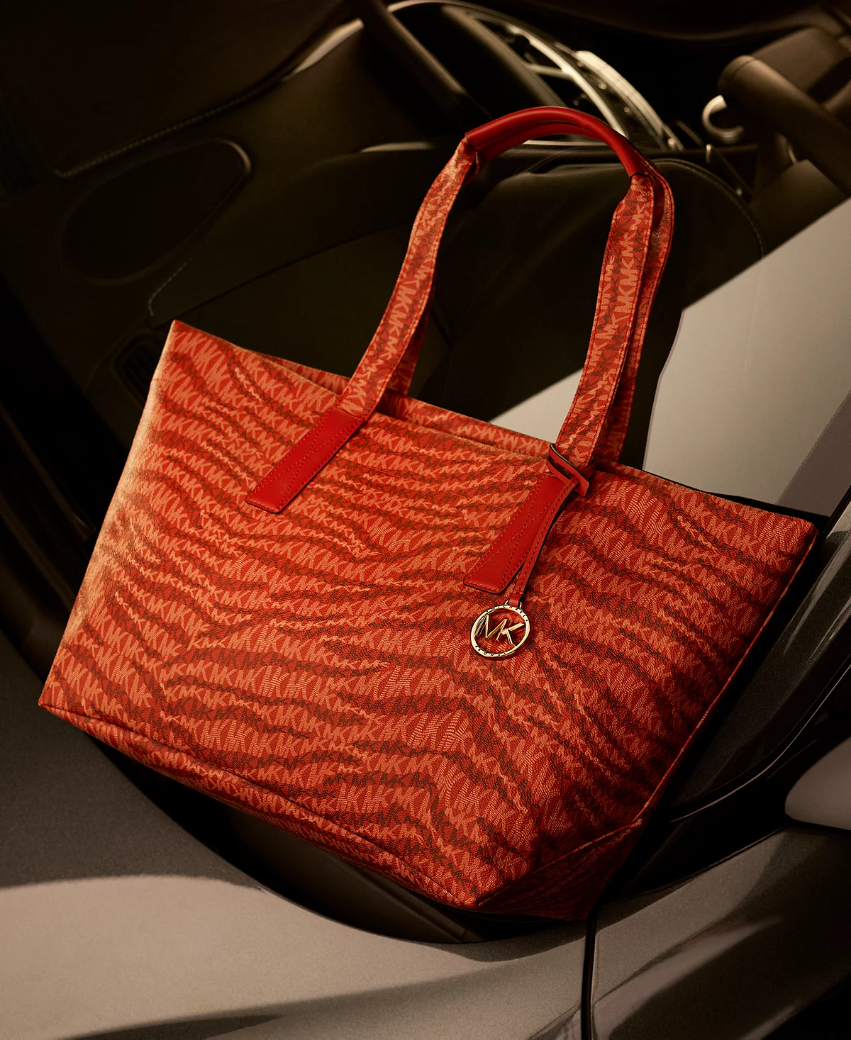 Michael Kors the Michael Large Animal Print Logo Tote Bag Orange ...