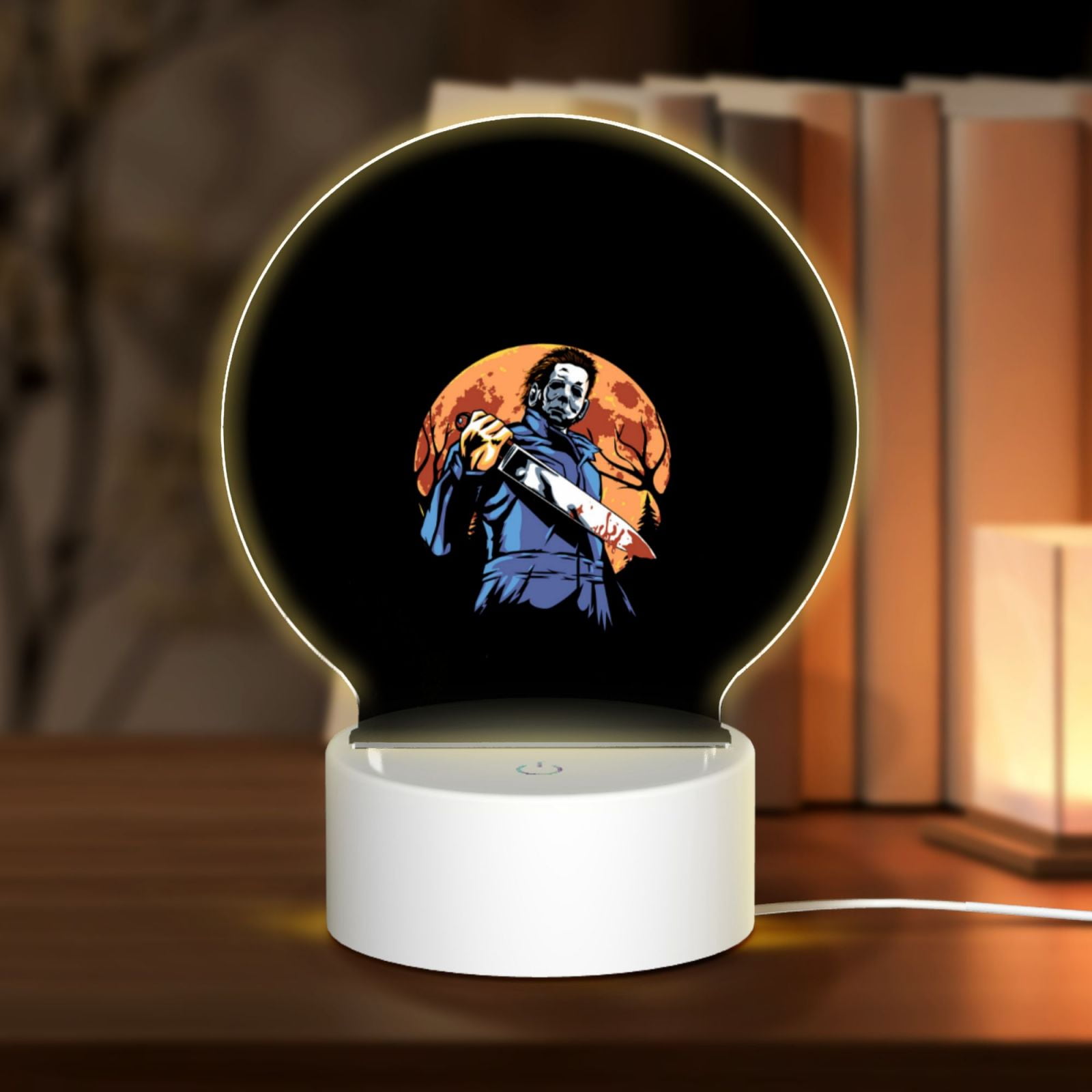 Michael Myers Art Round Acrylic Night Light Decoration USB Cable LED ...
