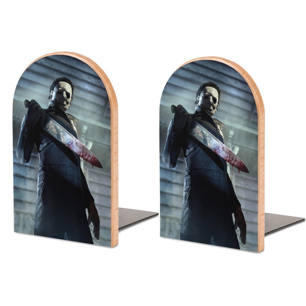 Michael Myers Bookends Wood Book Divider Decorative Shelves Non-Skid ...