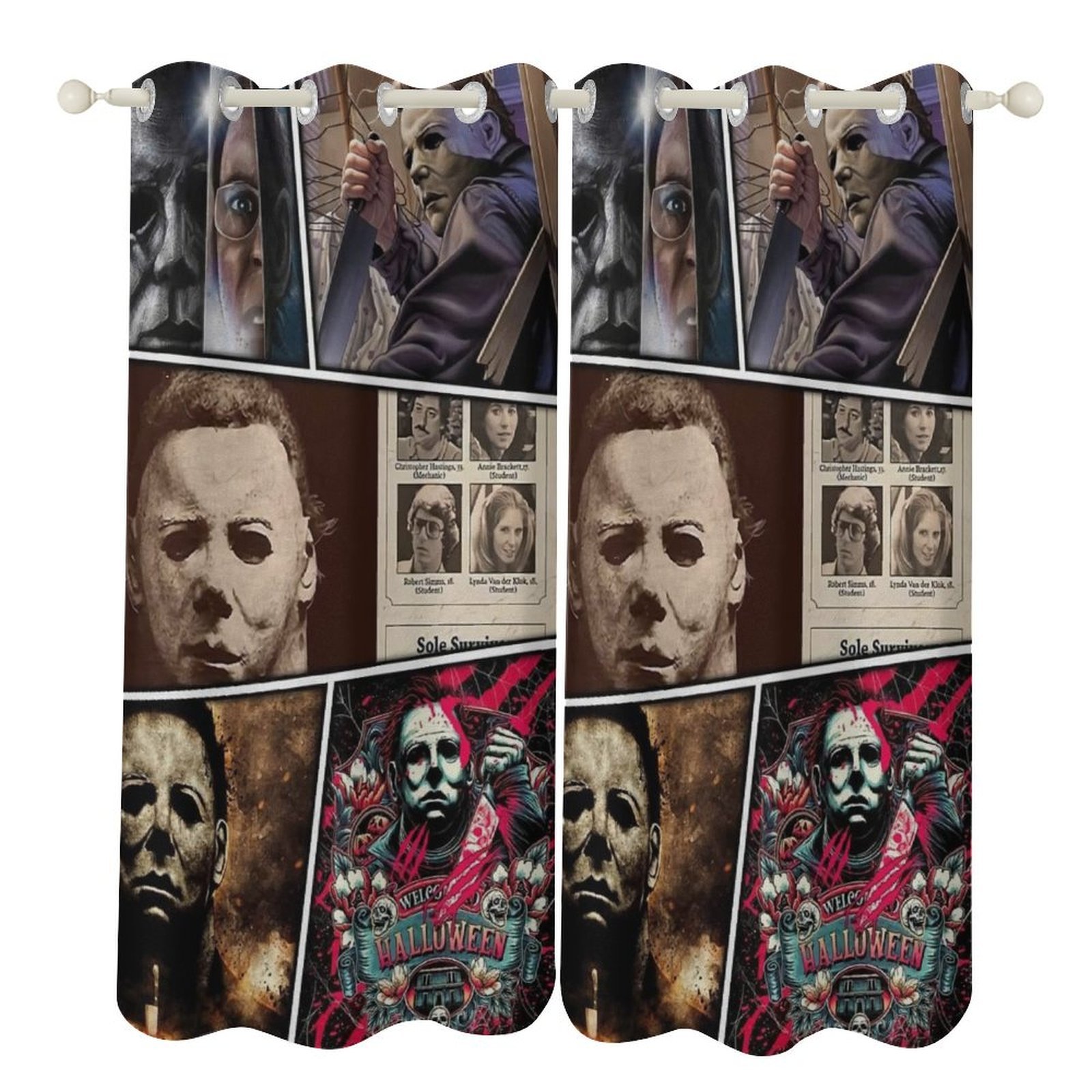 Michael Myers Curtains Perforated Halloween Pattern Window Blackout ...
