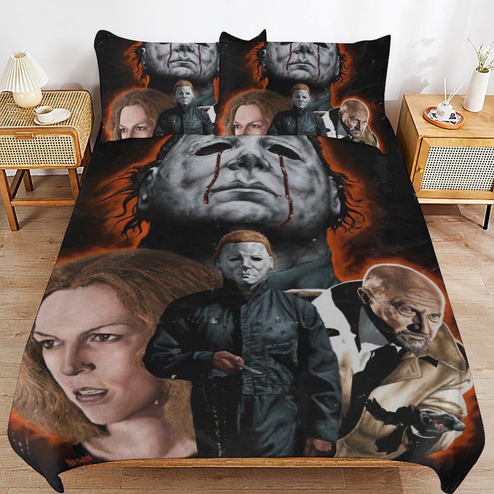 Michael Myers Halloween Duvet Cover Set, 3 Piece Bedding Set 102"x90 ...